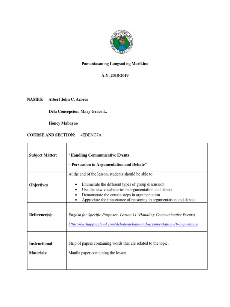Debate Lesson Plan for Grade 9 ESP | PDF | Homework | Learning
