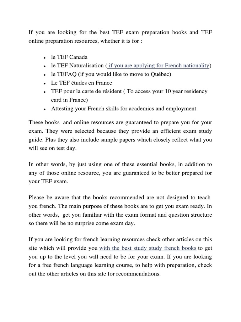 If You Are Looking For The Best TEF Exam Preparation Books and TEF ...