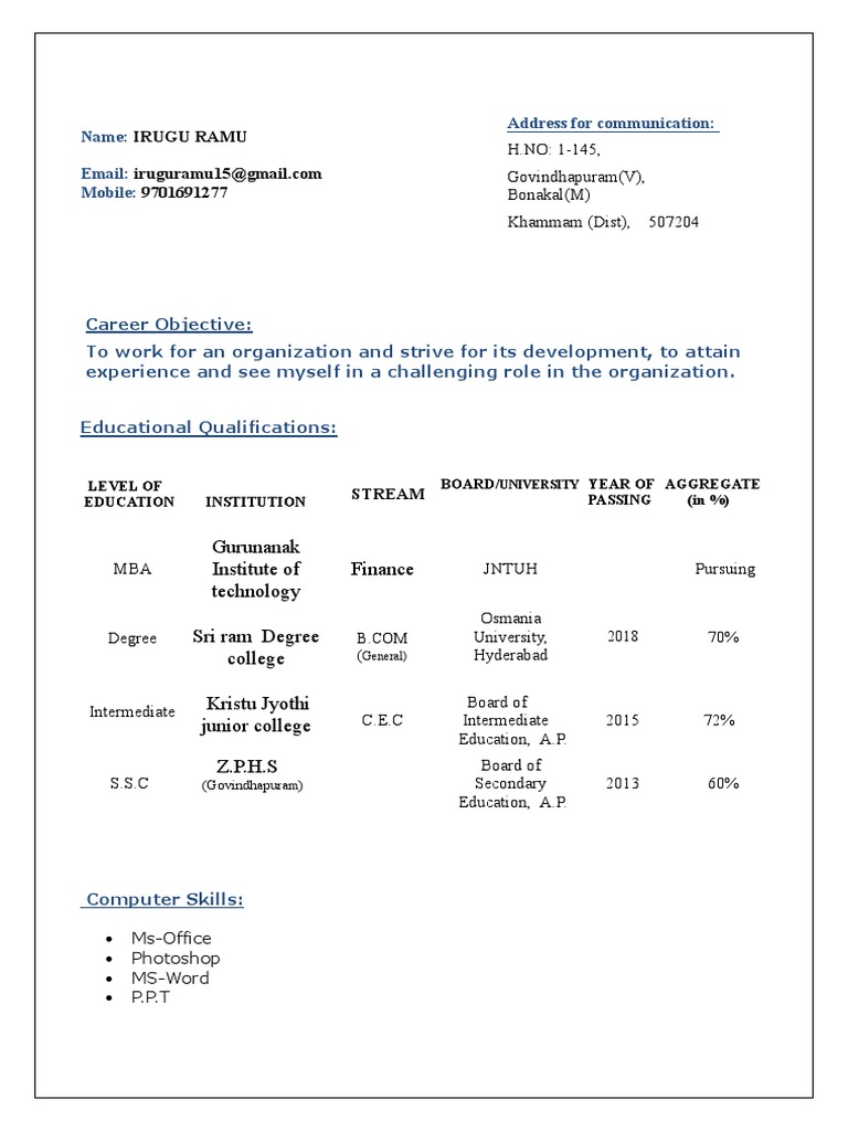Ramu Resume | PDF | Behavior Modification | Cognition