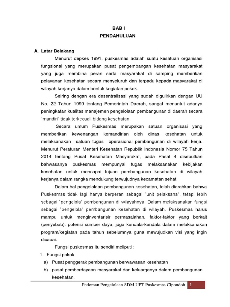 Pedoman Pengelolaan SDM Puskesmas Cipondoh | PDF