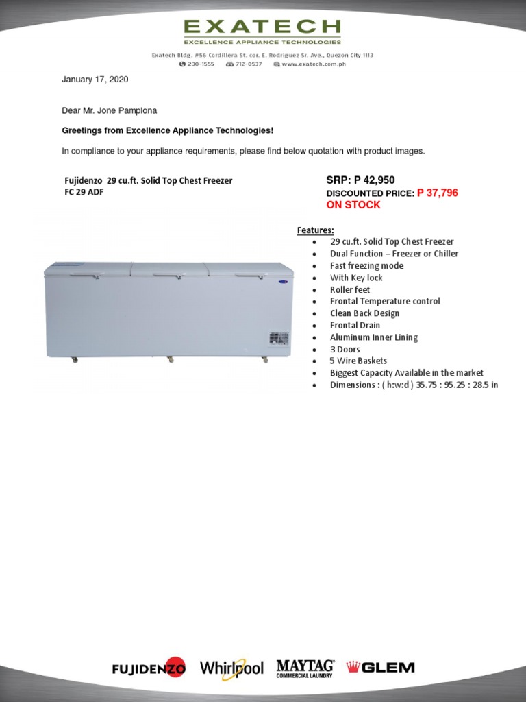 January 17, 2020 appliance quotation | PDF | Refrigerator | Equipment