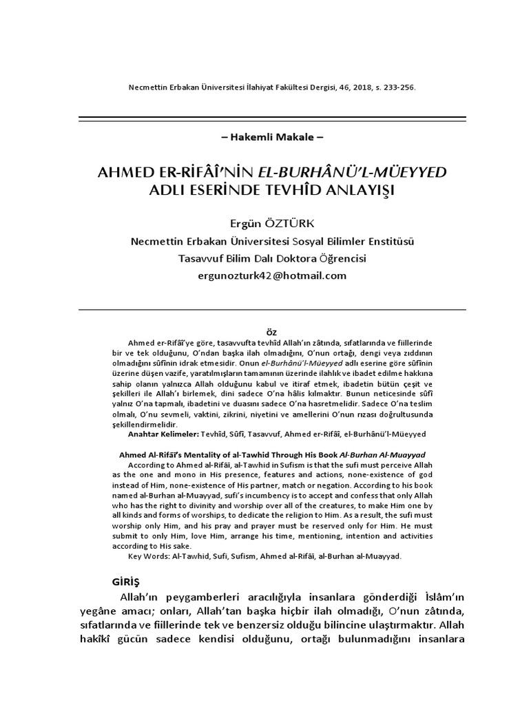 Ahmed Rufai Ve Burhan Kitabı Hakkında PDF | PDF