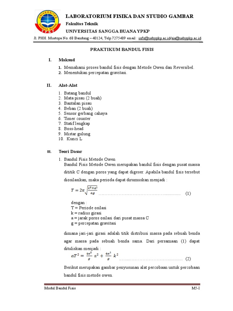 Praktikum Bandul Fisis: Metode Owen & Reversibel | PDF