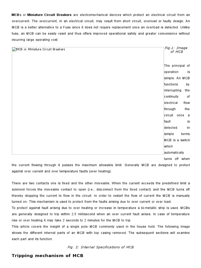 Working of MCB (Miniature Circuit Breaker) - How MCB Works PDF | PDF ...