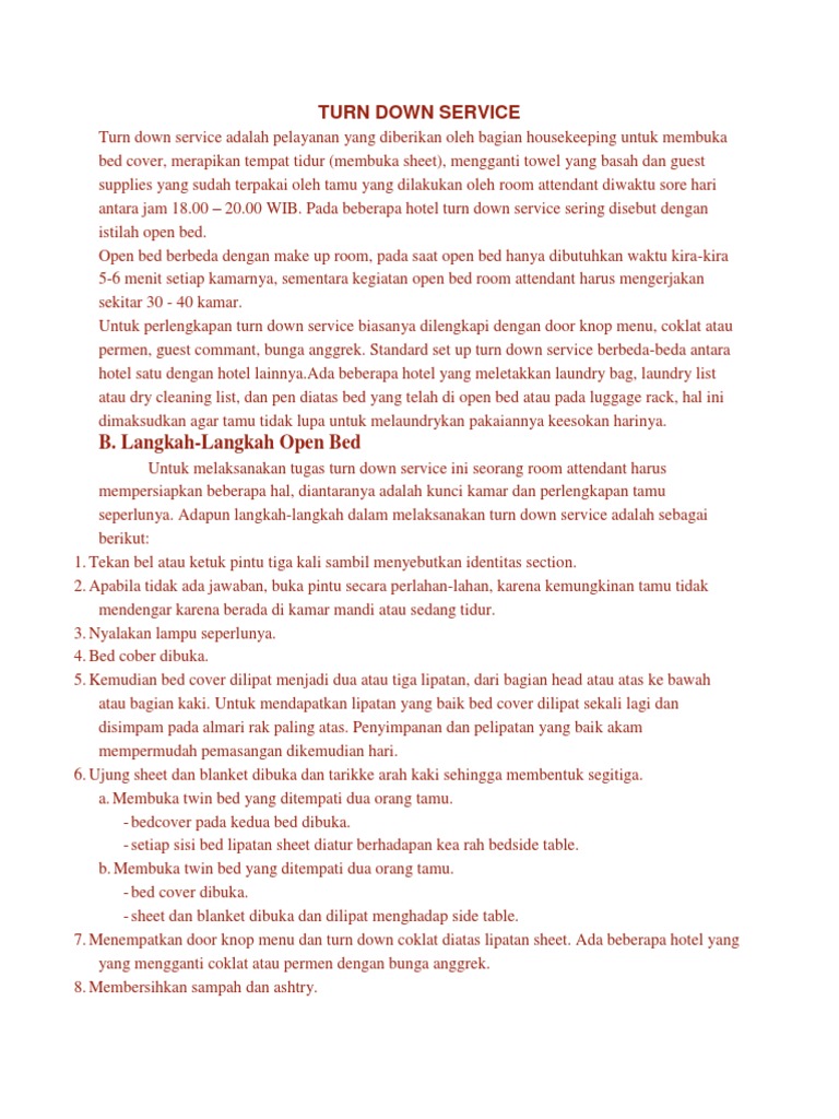 Turn Down Service | PDF