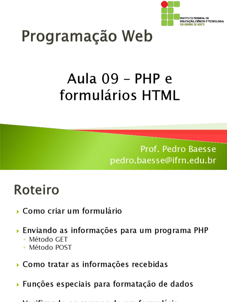 Aula 20 - PHP e Formularios em HTML PDF | PDF | Html | Dados