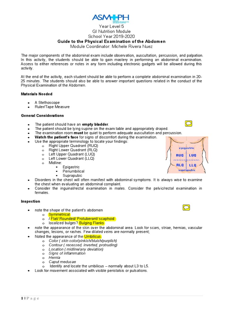 PE of The Abdomen Guide 2020 | PDF | Abdomen | Medical Specialties