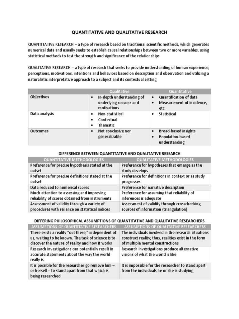 Comparing Qualitative and Quantitative Research | PDF | Quantitative ...