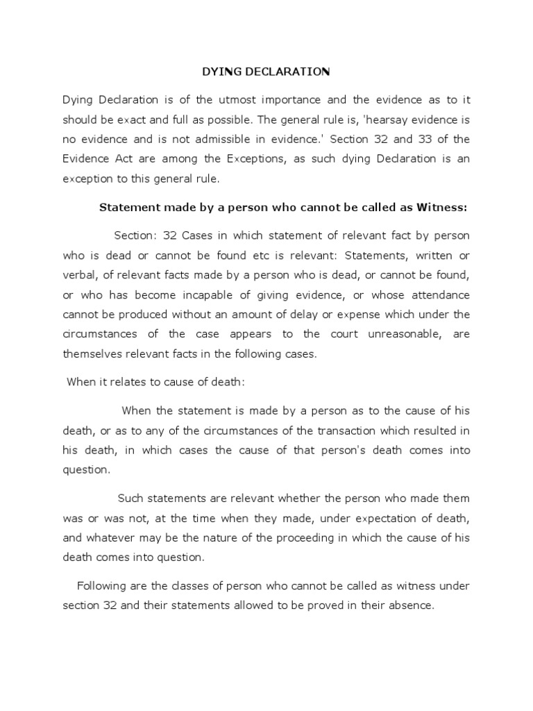 Dying Declaration | PDF | Hearsay | Witness