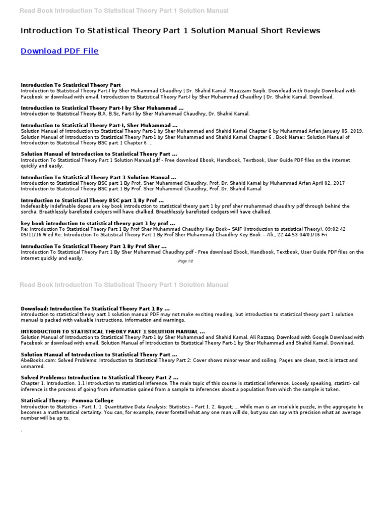 Introduction To Statistical Theory Part Pdf Pdf Statistics