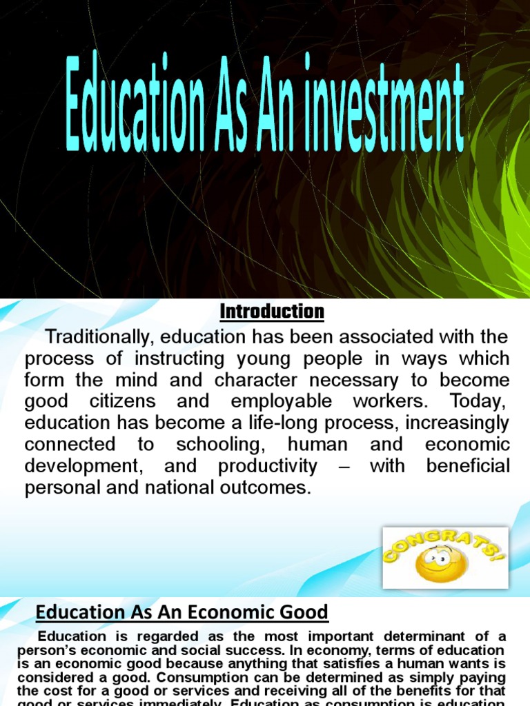 Education as Investment and Economic Good | PDF | Resource | Cost