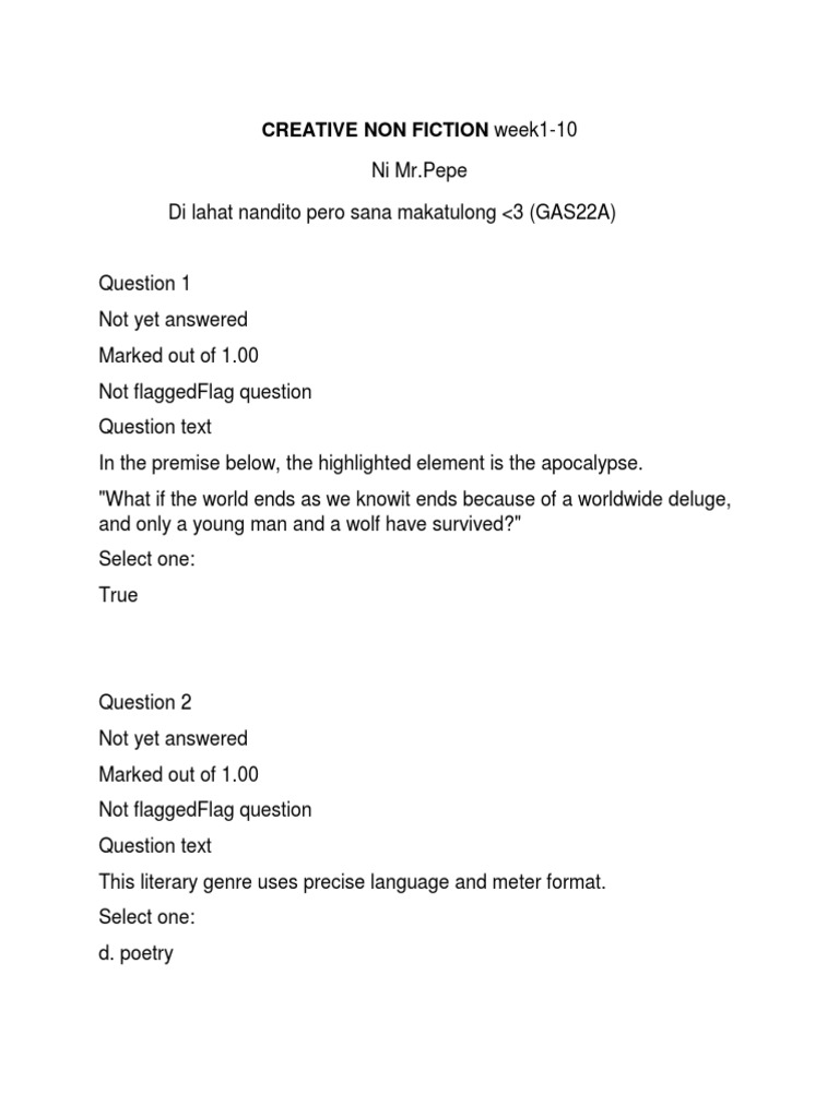 Creative Non Fiction (1-10) Oed | PDF | Narrative | The Great Gatsby