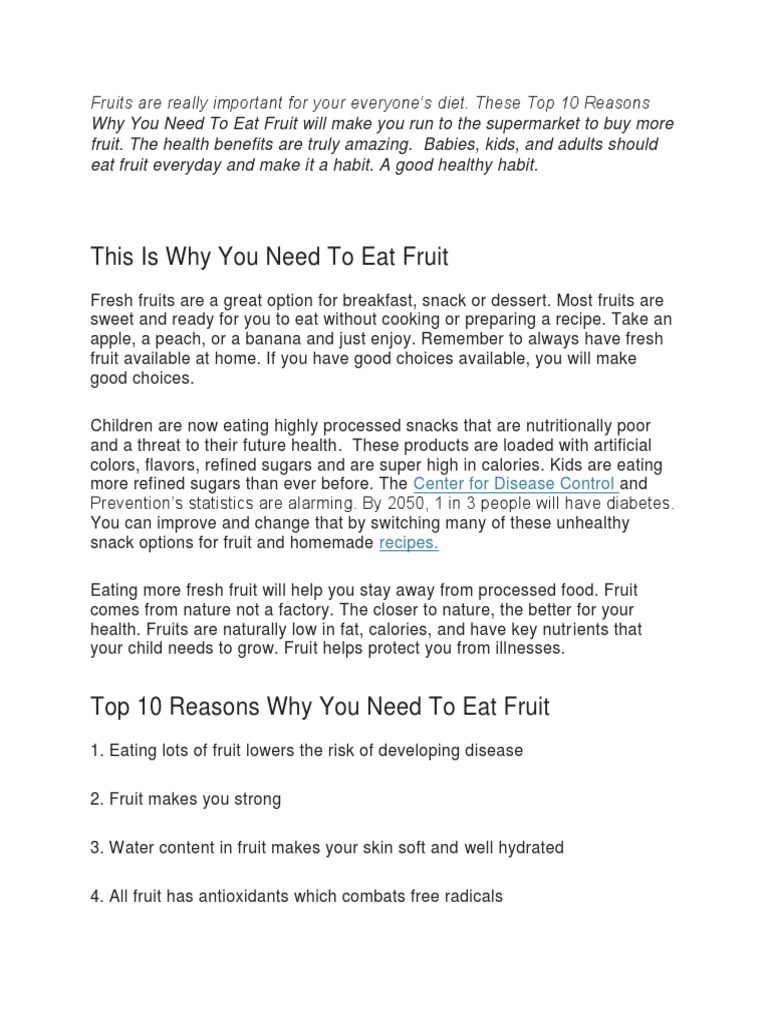 Top 10 Reasons to Eat More Fruit | PDF | Healthy Diet | Dietary Fiber