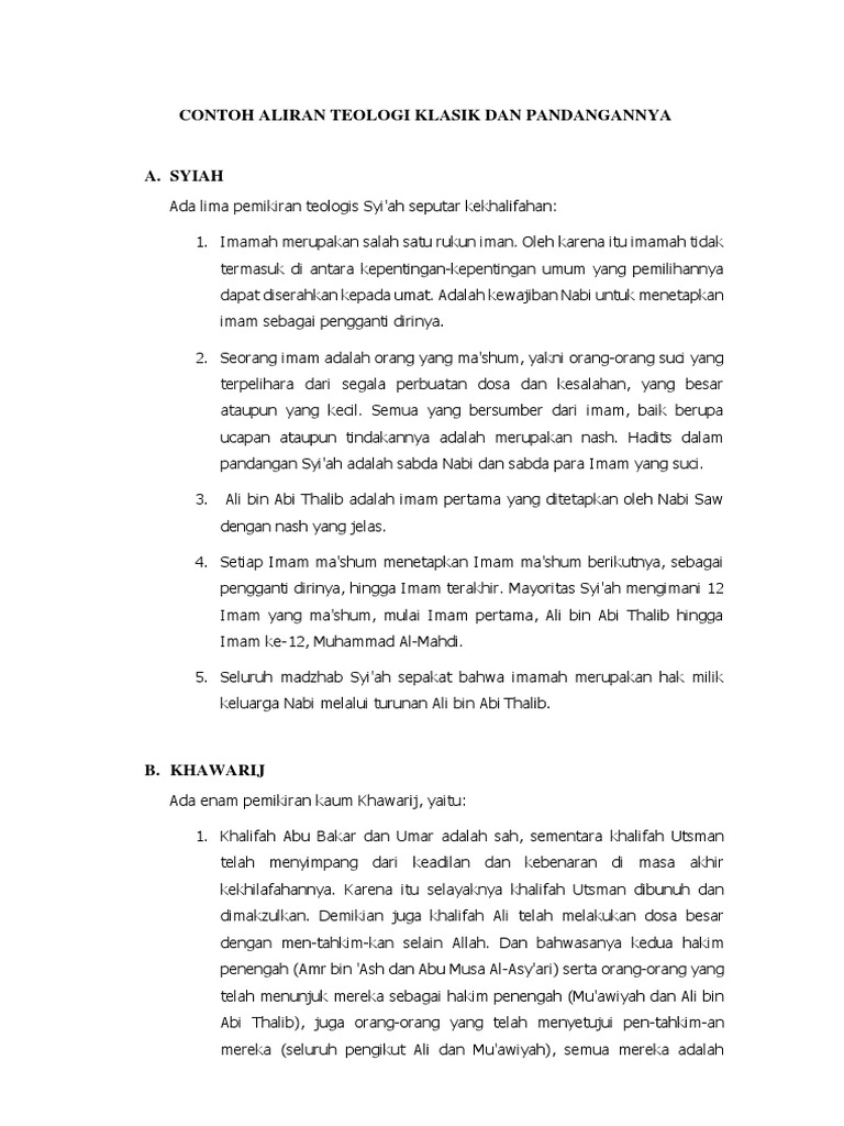 Contoh Aliran Teologi Klasik Dan Pandangannya | PDF
