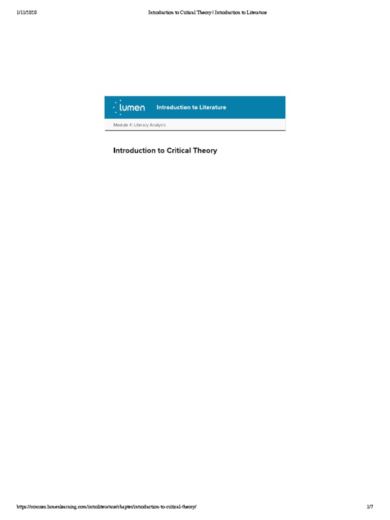 Introduction To Critical Theory - Introduction To Literature | PDF