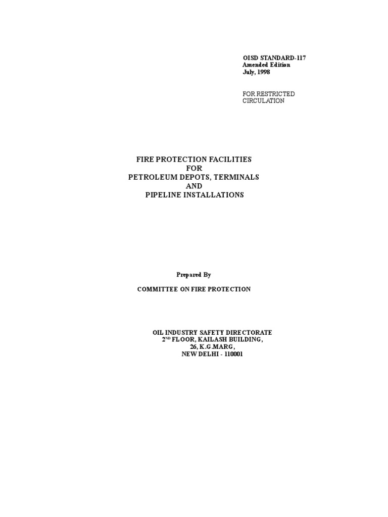 Oisd-Std-117-Fire Protection Facilities For Petroleum Depot | PDF ...