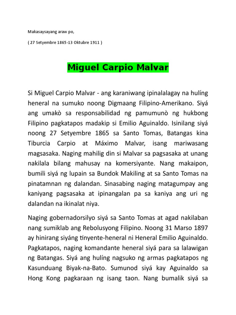 Miguel Carpio Malvar | PDF