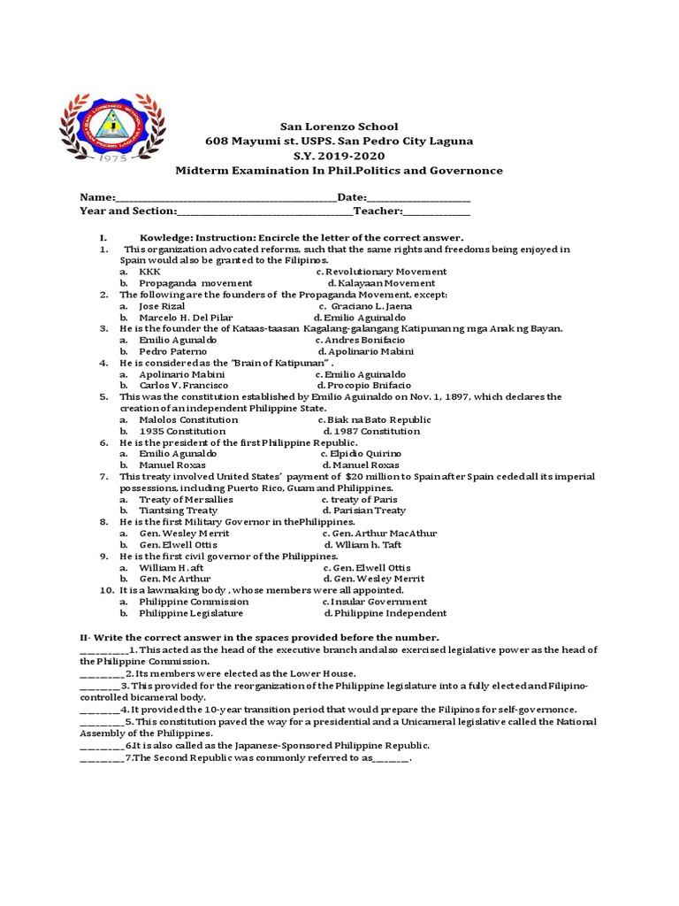 Midterm Exam in PPG | PDF | Philippines | Government