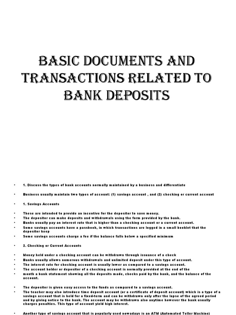 Basic Documents and Transactions Related To Bank Deposits | PDF ...