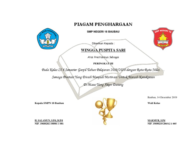 Template Sertifikat Juara Kelas | PDF