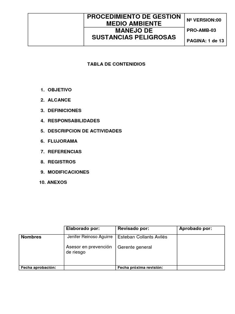 Pro-Amb-03 - Manejo de Sustancias Peligrosas | PDF | Toxicidad | Desintegración radioactiva