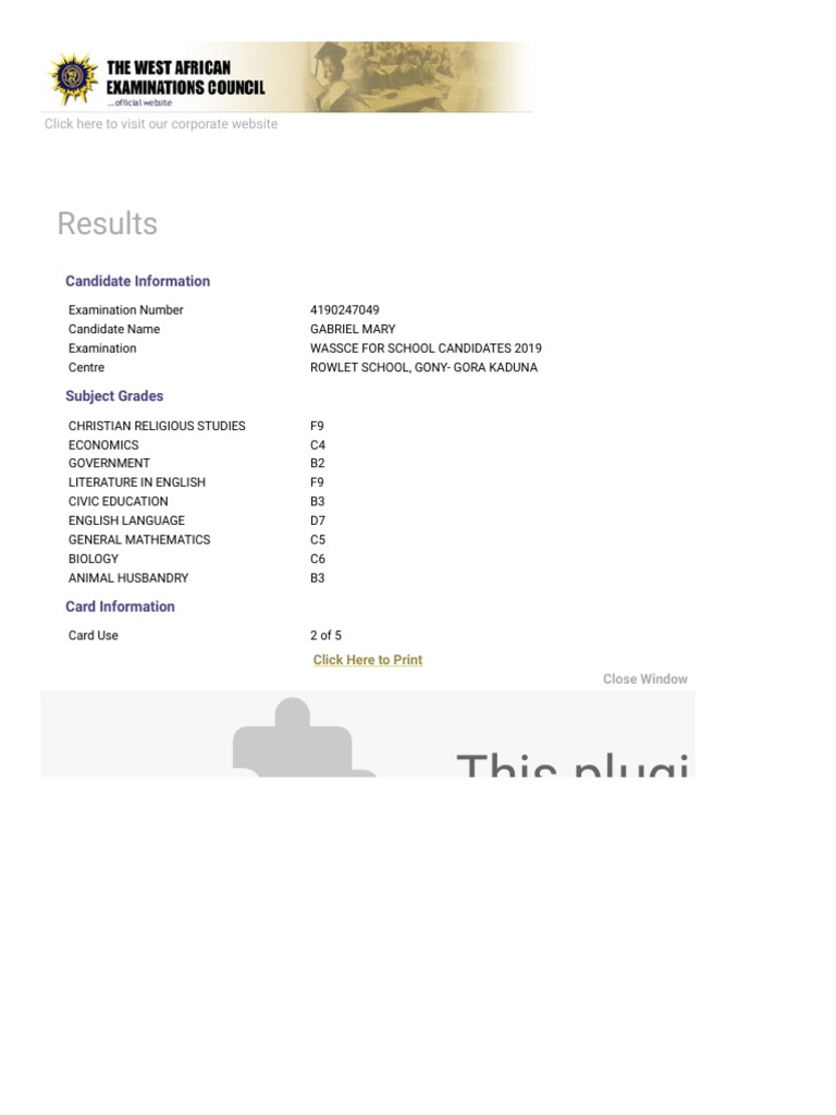 Waecdirect Online - Results | PDF