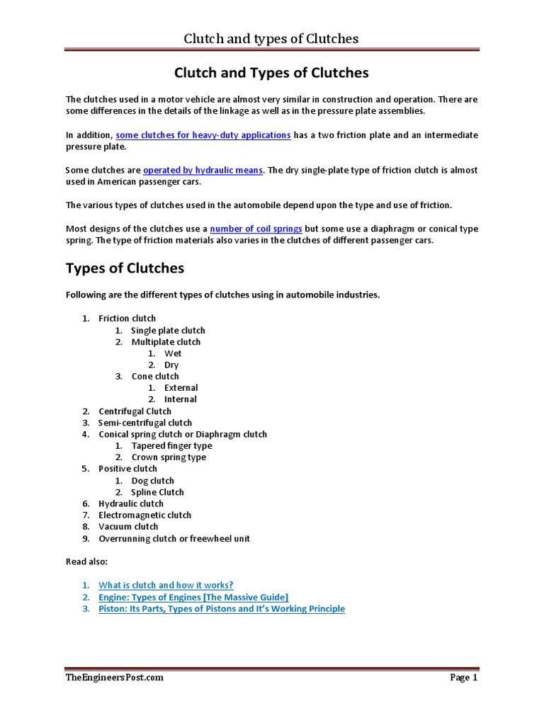Clutch and Types of Clutches (C) | PDF | Clutch | Transmission (Mechanics)
