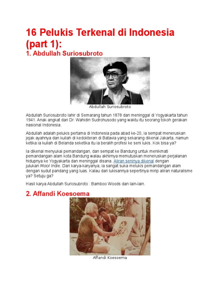 16 Pelukis Terkenal Di Indonesia | PDF