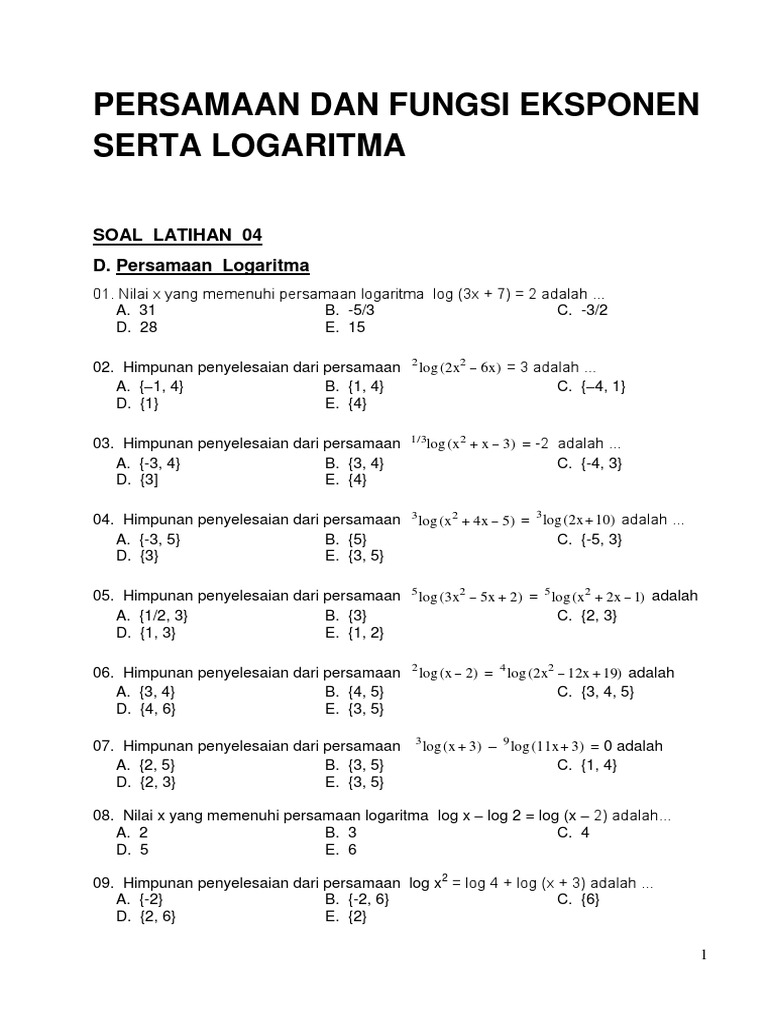 Soal Latihan Logaritma | PDF | Metode & Bahan Ajar | Sains & Matematika