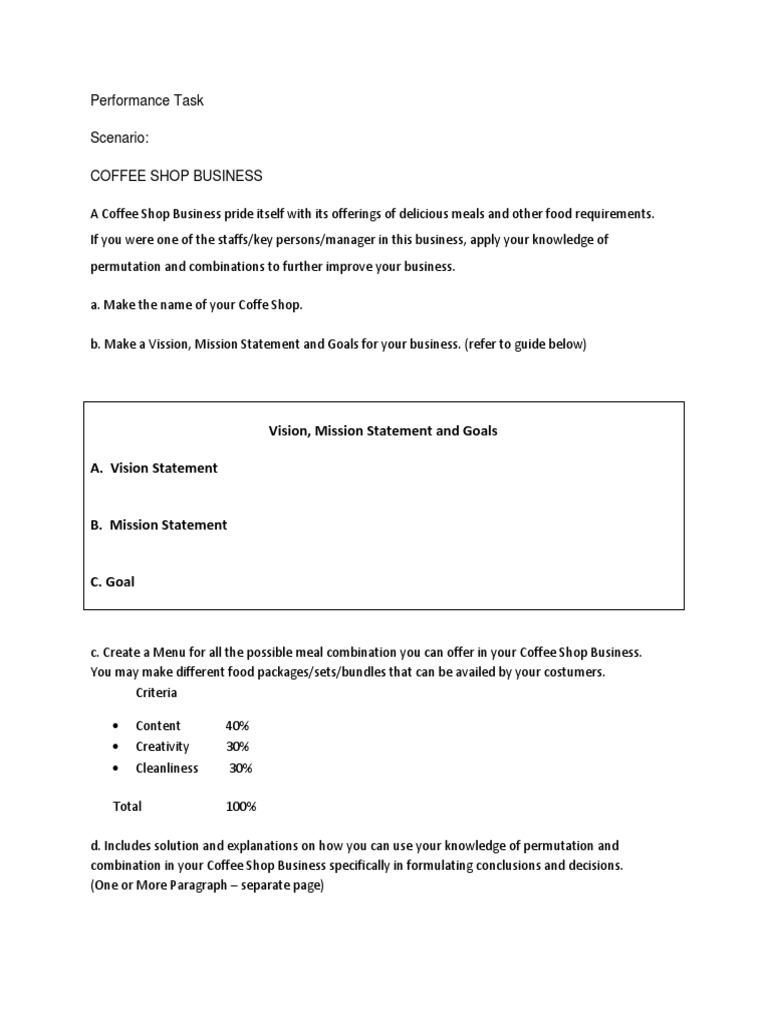 Performance Task | PDF | Coffeehouse | Foods