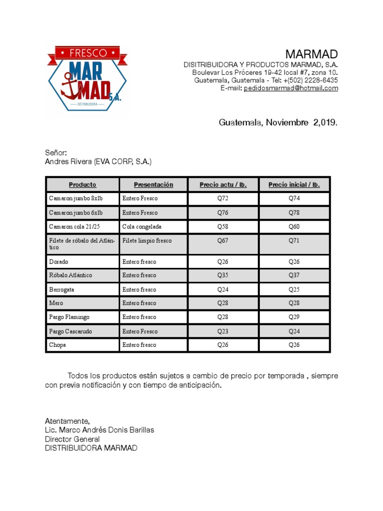 Productos Eva Corp NOV PDF | PDF
