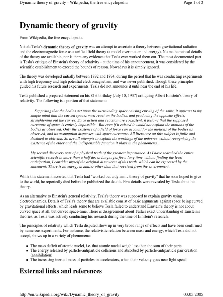 Wikipedia - Dynamic Theory of Gravity | PDF | General Relativity | Mass