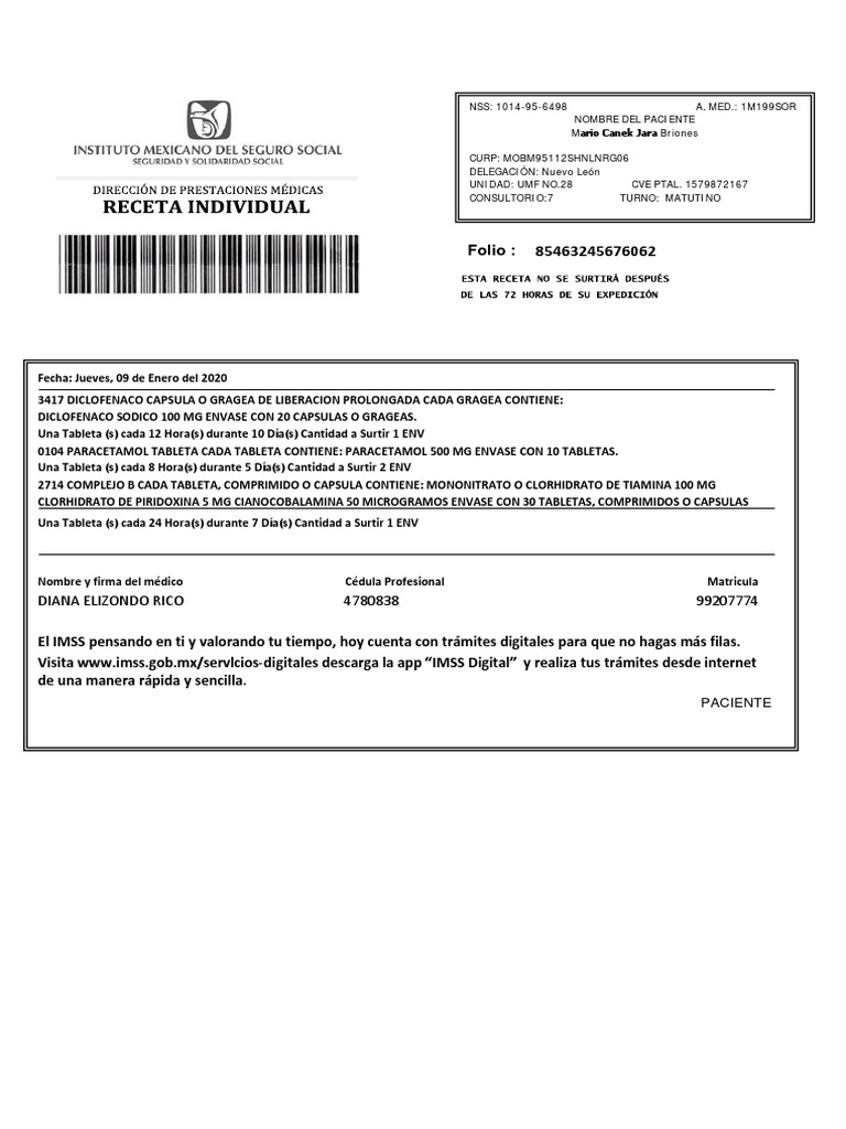 receta-IMSS 2020 | PDF