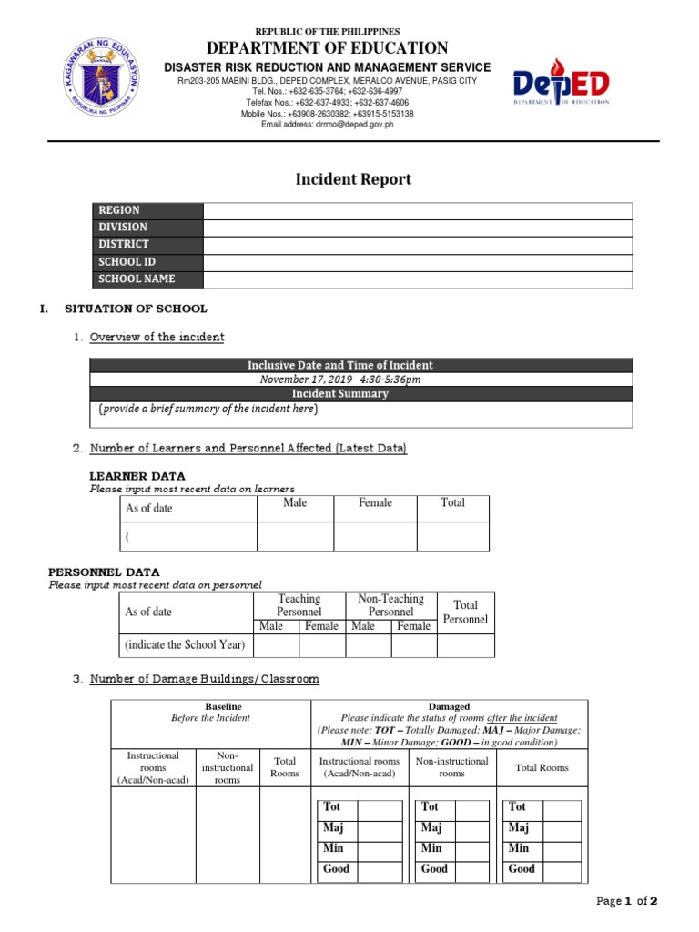 Format Incident Report New 2019 | PDF | Teaching | Cognition