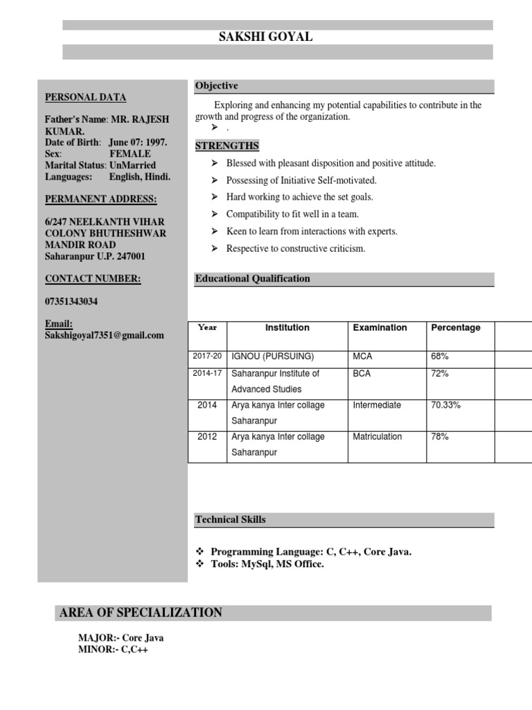 Sakshi Goyal Resume Pdf Java Programming Language Websites 