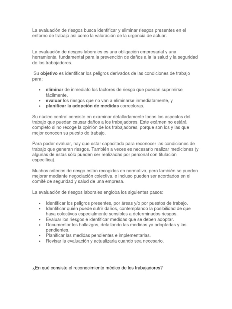 La Evaluación de Riesgos Busca Identificar y Eliminar Riesgos Presentes ...
