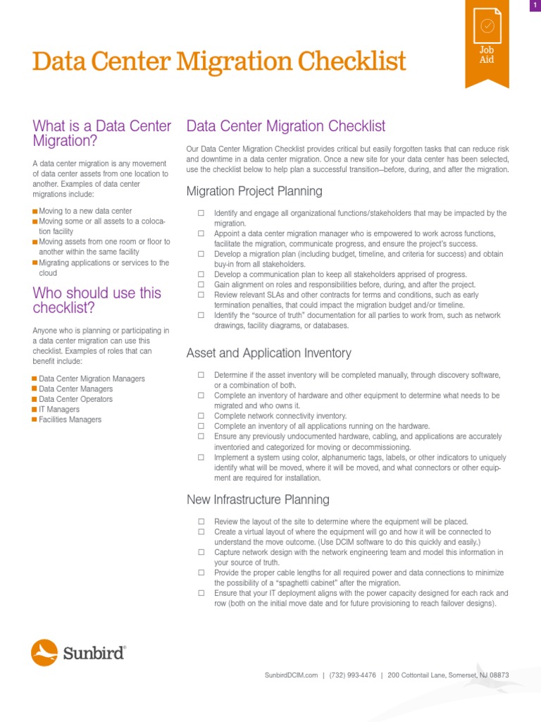 Data Center Migration Checklist PDF | PDF | Data Center | Application Software