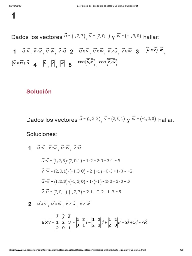 Ejercicios Del Producto Escalar y Vectorial - Superprof | PDF | Vector Euclidiano | Escalar ...