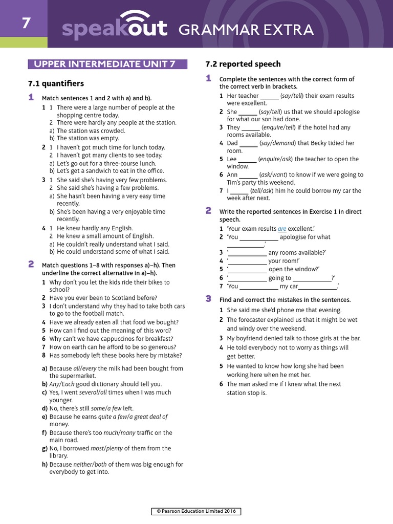 Speakout Grammar Extra Upper Intermediate Unit 7 | PDF