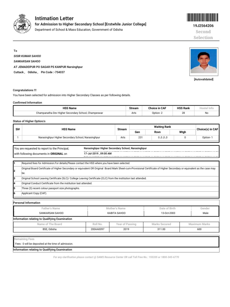 Intimation | PDF | University And College Admission | Educational Stages