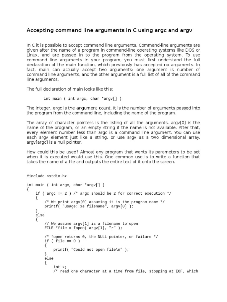 Accepting Command Line Arguments in C Using Argc and Argv | Download Free PDF | Parameter ...