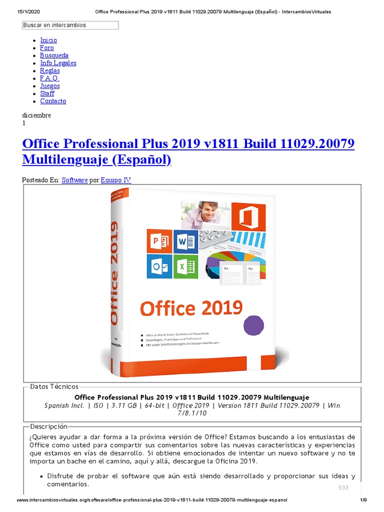 Office Professional Plus 2019 v1811 Build 11029.20079 Multilenguaje (Español ...