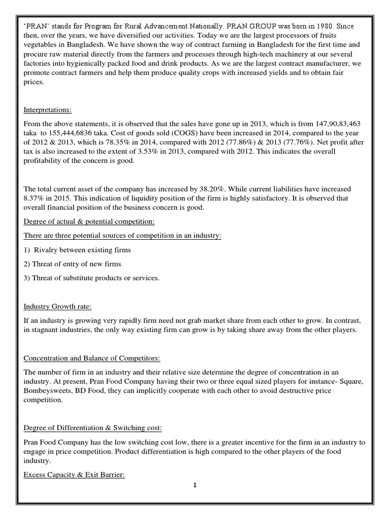 Pran Company Financial Analysis 1 | PDF | Competition | Bargaining