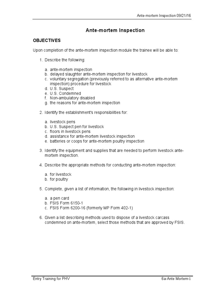 PHVt-Antemortem Inspection | PDF | Animal Slaughter | Cattle