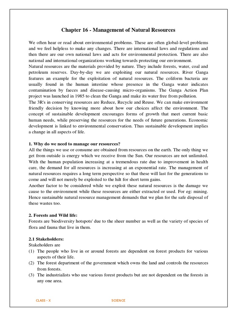 Chapter 16 - Management of Natural Resources Revision Notes | PDF ...