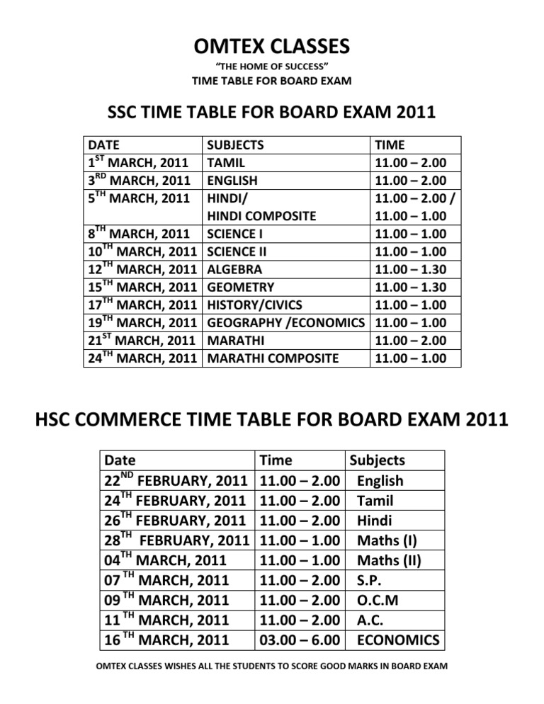 SSC and HSC Exam Timetable 2011 | PDF