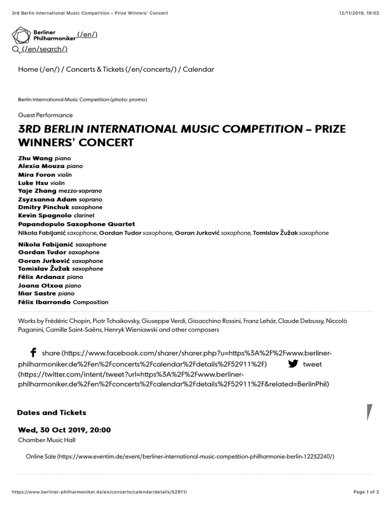 3rd Berlin International Music Competition - Prize Winners Concert | PDF