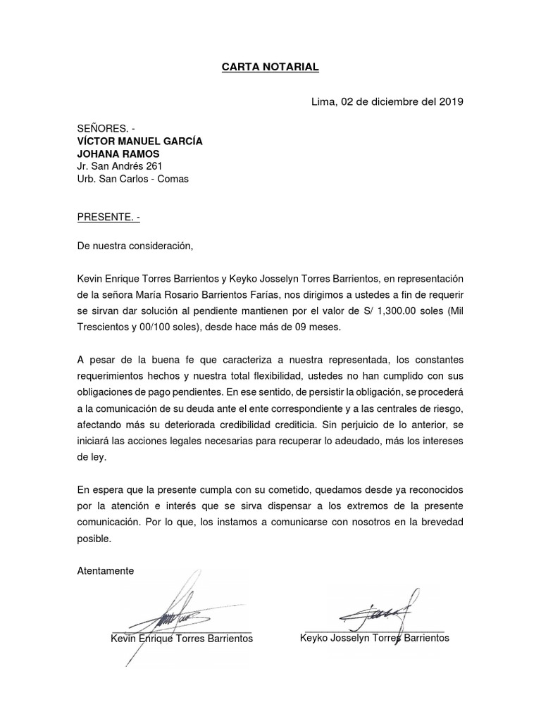 Modelo de Carta Notarial | PDF | Finanzas y dinero
