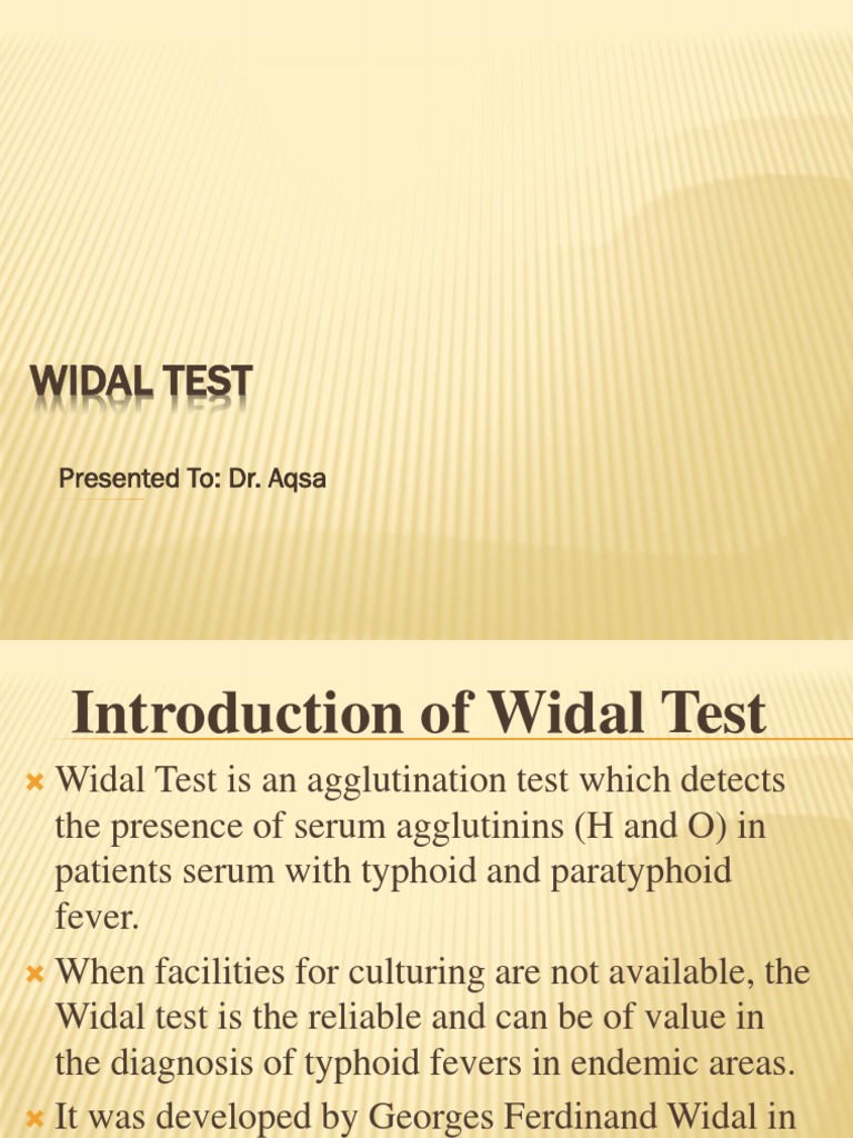 Widal | PDF | Infection | Clinical Pathology