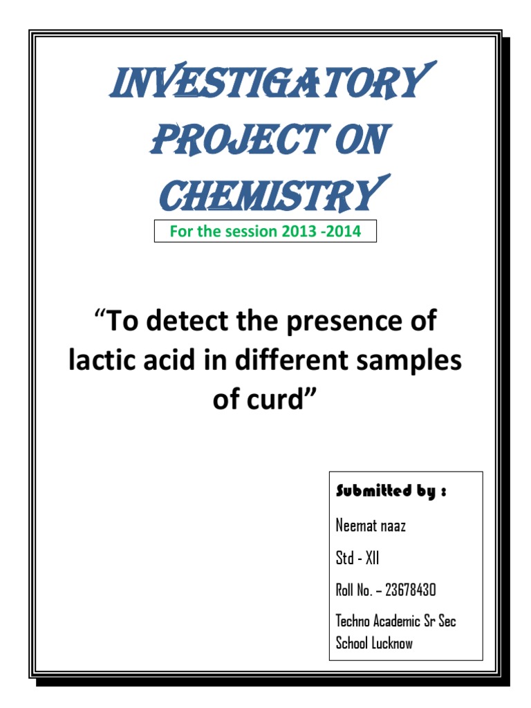 Chemistry Project Class 12 On Presence of Acetic Acid in Samples of ...